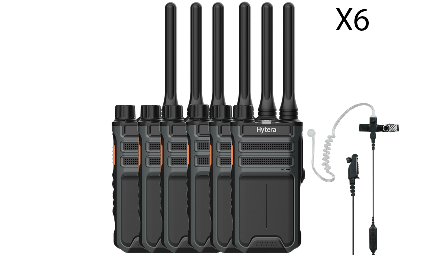 Hytera AP515LF set van 6 portofoons met headset | Disseldorp Techniek