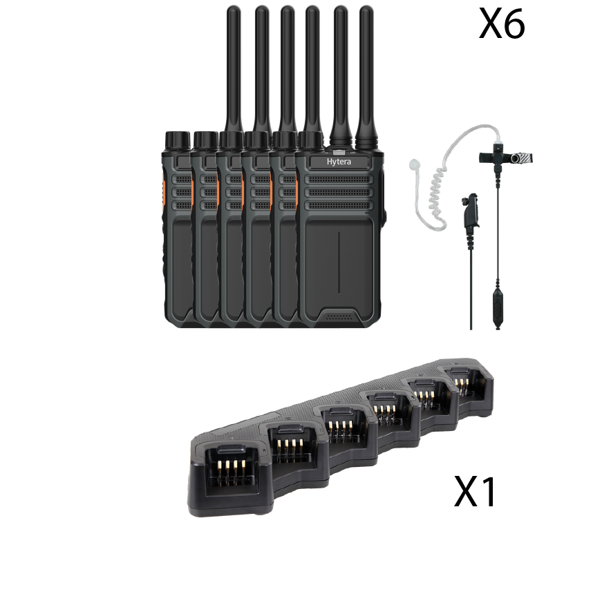 Hytera BP515LF set van 6 met zesvakslader met headset - Disseldorp Techniek